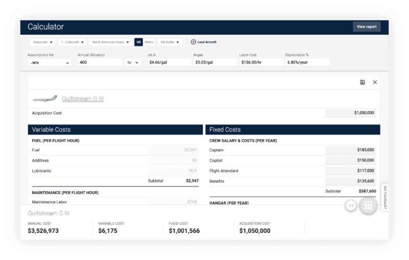Aircraft Operating Cost Report | Conklin & de Decker | JSSI
